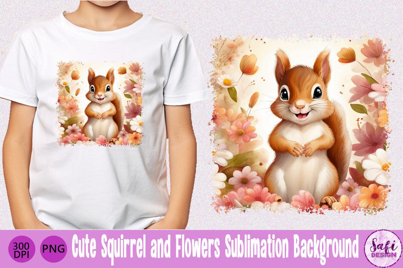 Cute Squirrel and Flowers Sublimation Background - So Fontsy