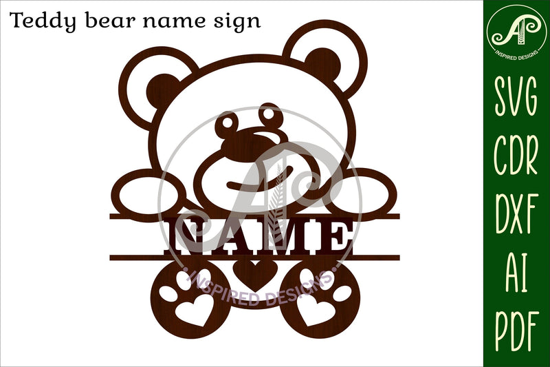Cute Teddy bear Name sign svg laser cut template - So Fontsy