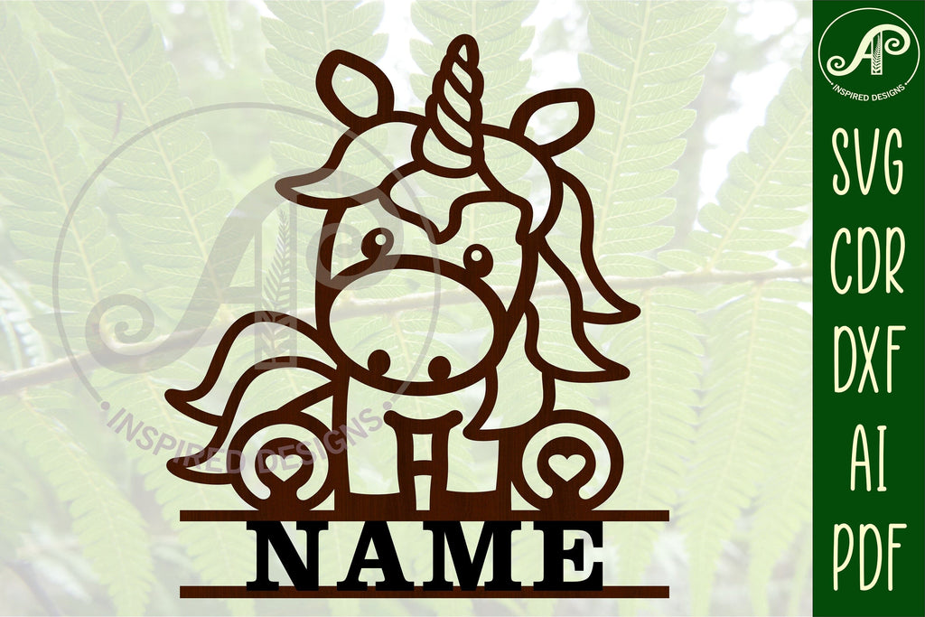 Cute unicorn Name sign svg laser cut template, door or wall - So Fontsy