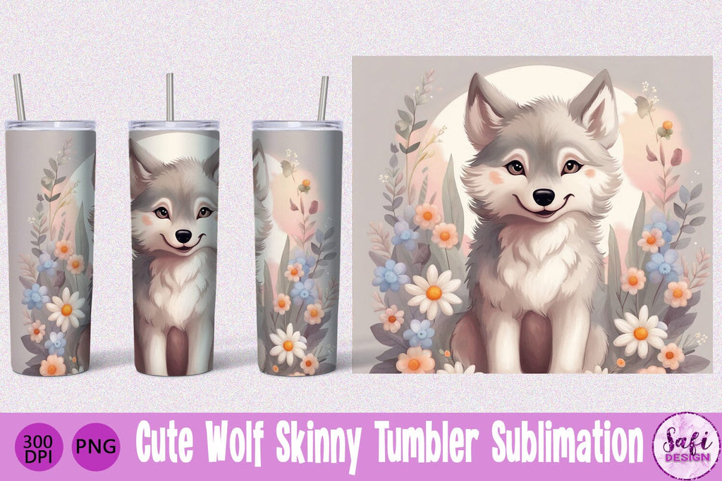 Cute Wolf Skinny Tumbler Sublimation File - So Fontsy