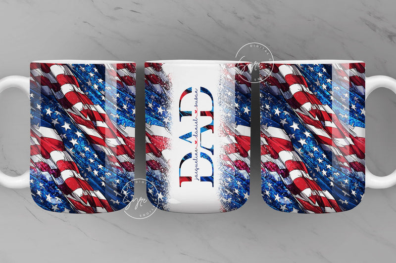 DAD Mug Design, Add Kids Names, USA flag Mug, American flag, 4th of ...