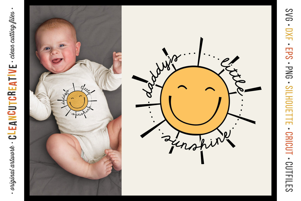Daddy's Little Sunshine cute round SVG craft file with sun - So Fontsy