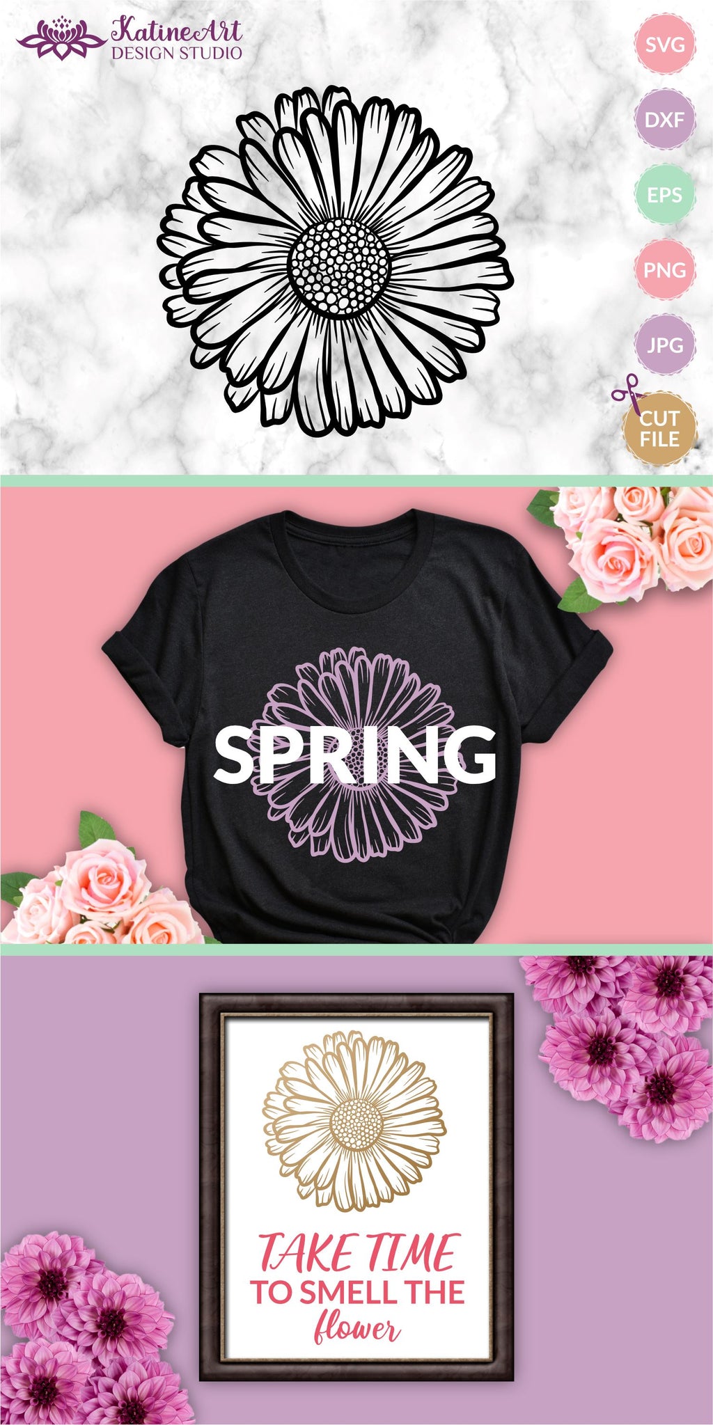 Daisy svg cut file, spring svg, flower svg, spring floral - So Fontsy