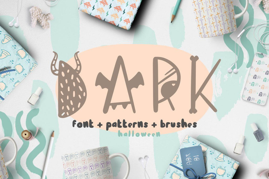 Dark font + patterns, brushes, MORE! - So Fontsy