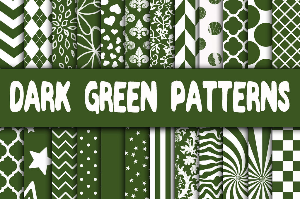 Dark Green Patterns Digital Paper - So Fontsy