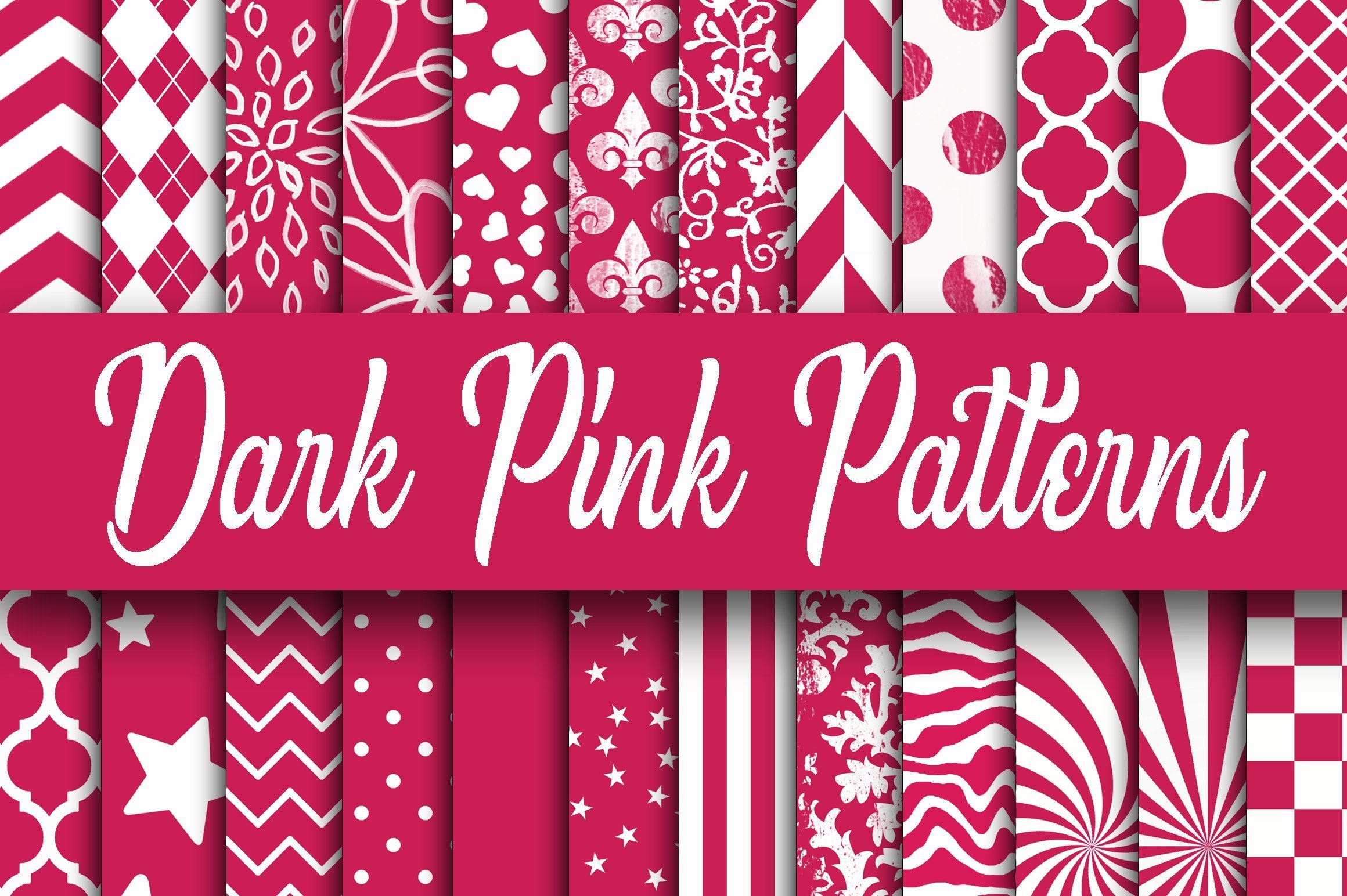 Dark Pink Patterns Digital Paper - So Fontsy