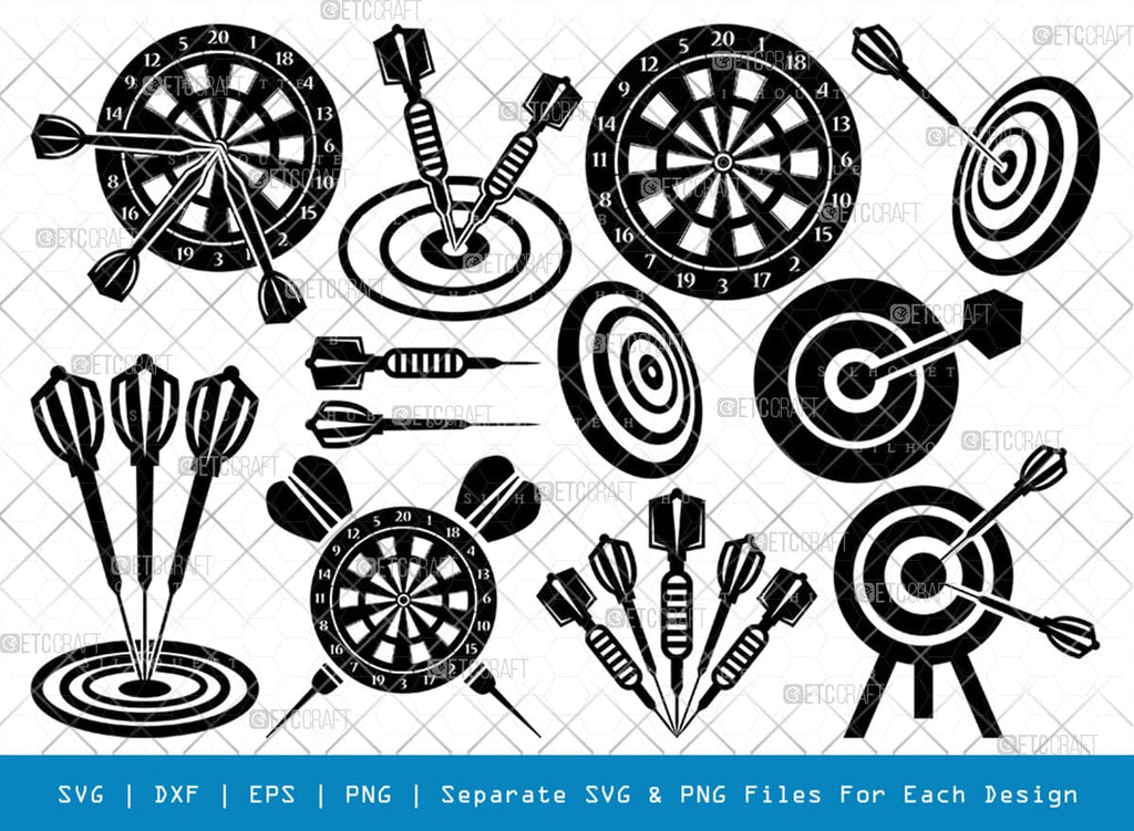 Dart SVG Bundle, Dart Silhouette, Dartboard Svg, Target Svg, Shooting ...