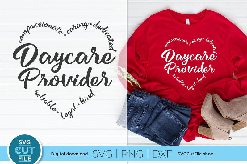 Daycare Provider svg with heart words - So Fontsy