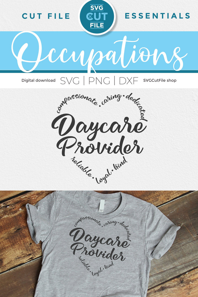 Daycare Provider svg with heart words - So Fontsy
