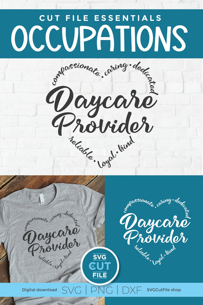 Daycare Provider svg with heart words - So Fontsy