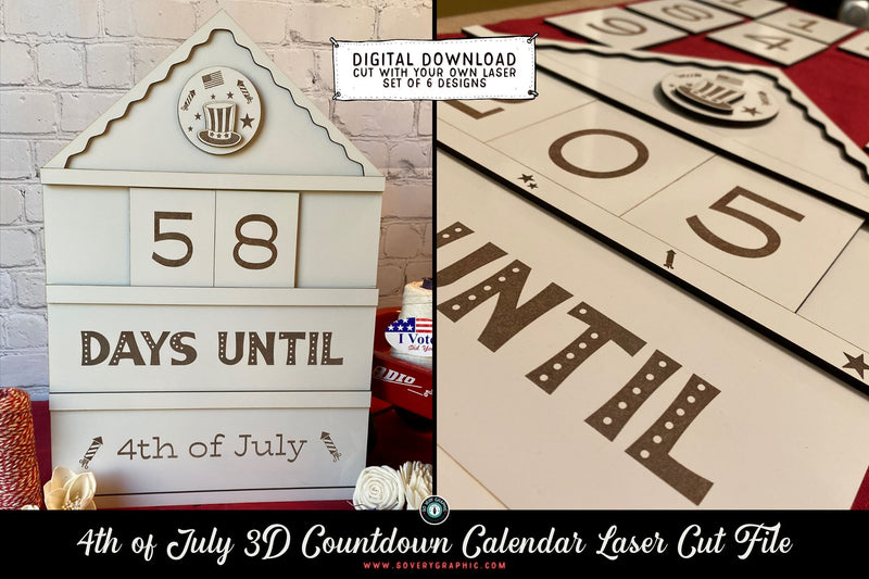 Days Until 4th of July 3D Countdown Calendar | Laser Cut File - So Fontsy