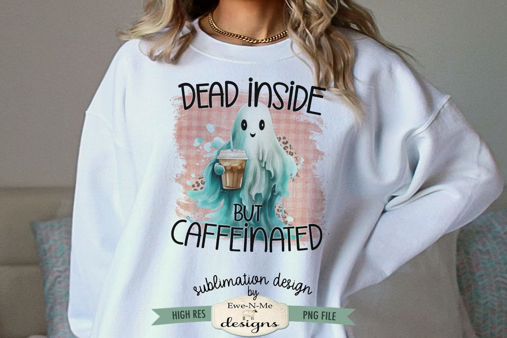 Spooky Season Teal Ghost with Iced Coffee Sublimation Design - So Fontsy
