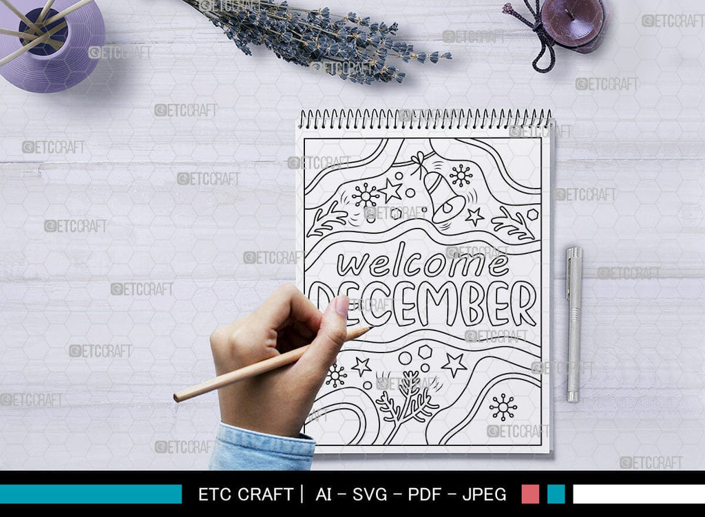 December Month Printable Coloring Page Cut File, PDF Colouring Book ...