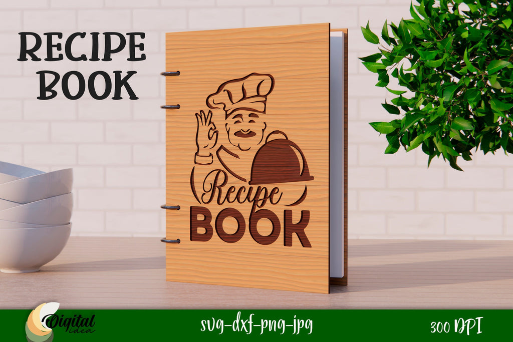 Decor SVG. Recipe book Laser Cut. 3D Kitchen Book Laser Cut. - So Fontsy