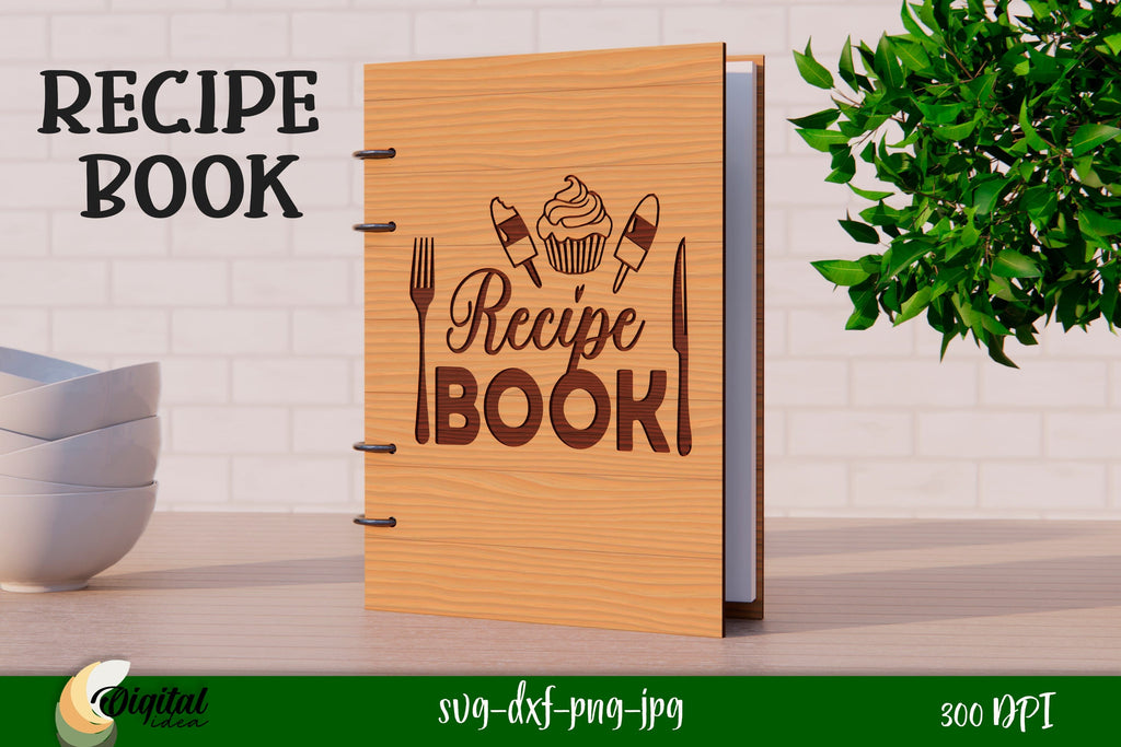 Decor SVG. Recipe book Laser Cut. 3D Kitchen Book Laser Cut. - So Fontsy