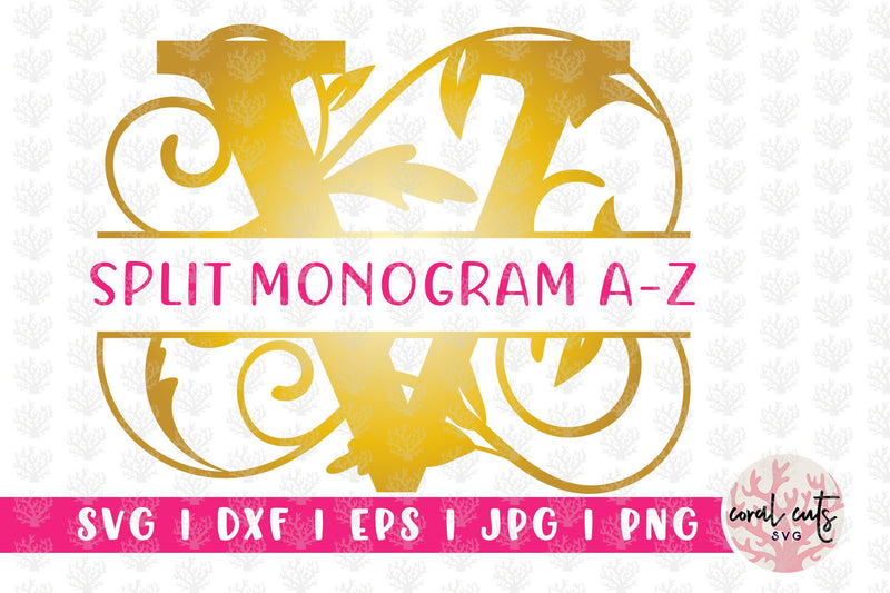 Decorative Floral Split Monogram A to Z - Svg EPS DXF PNG File - So Fontsy