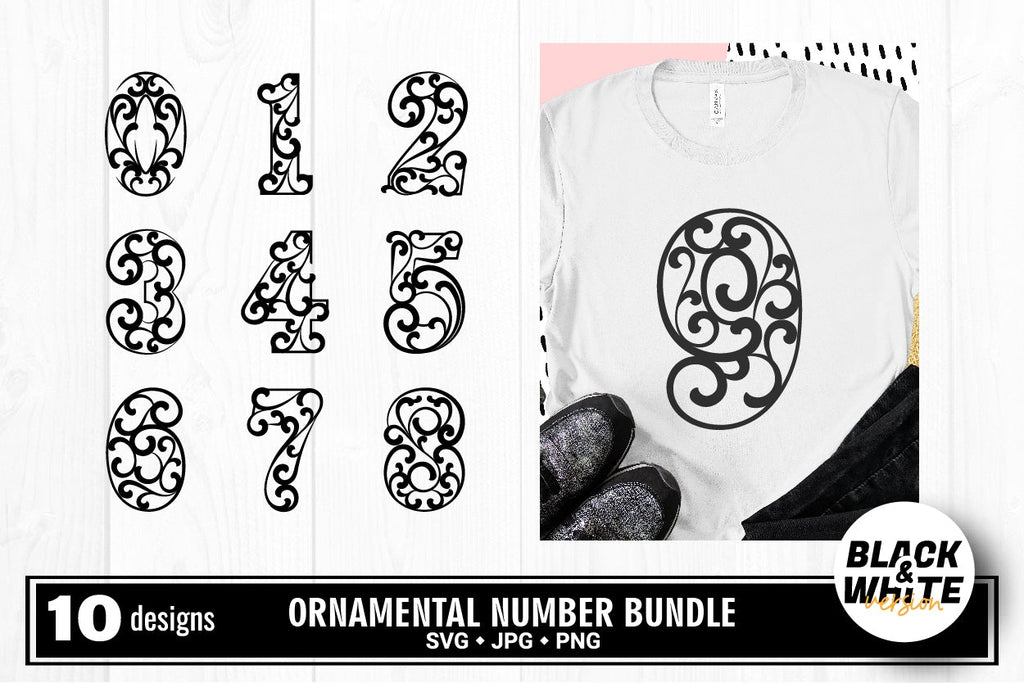 Decorative number 0 - 9 cut file svg bundle - So Fontsy