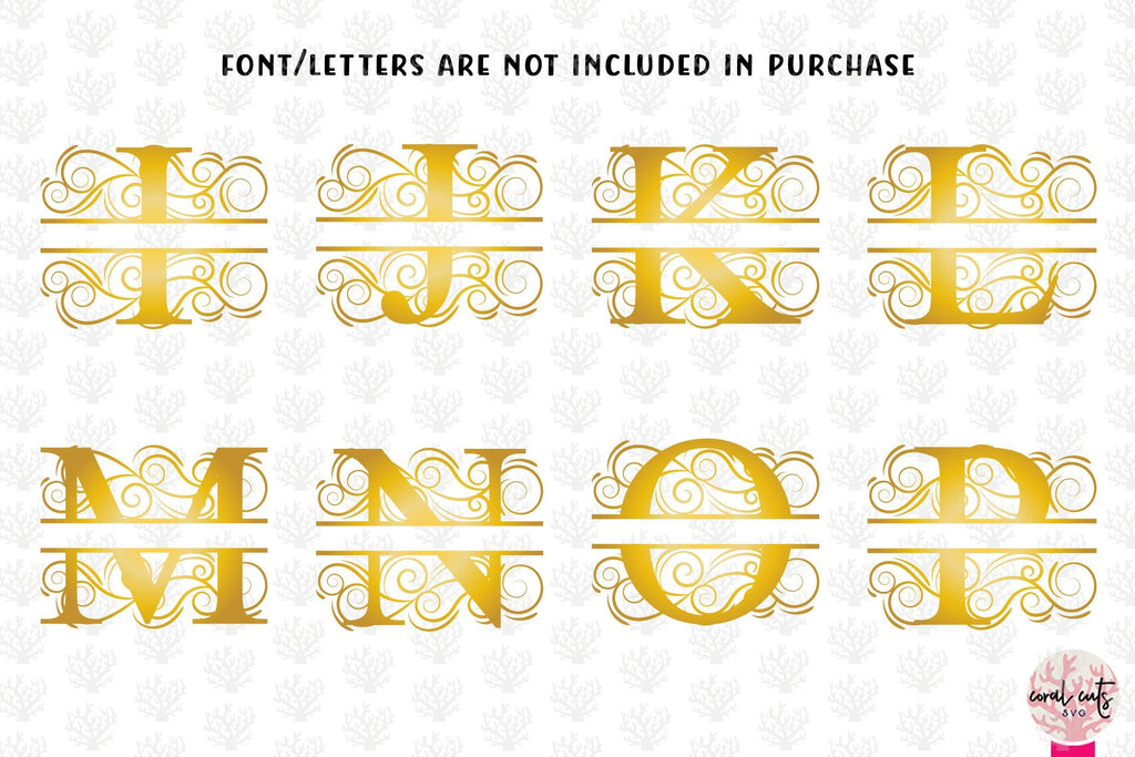 Decorative Swirl Split Monogram - Alphabets A to Z - So Fontsy