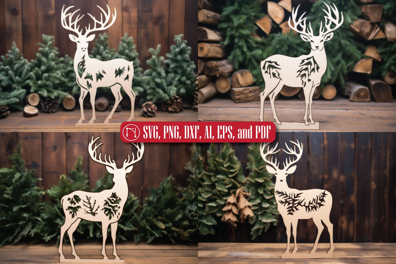 Deer Christmas Laser Cut File SVG Set - So Fontsy
