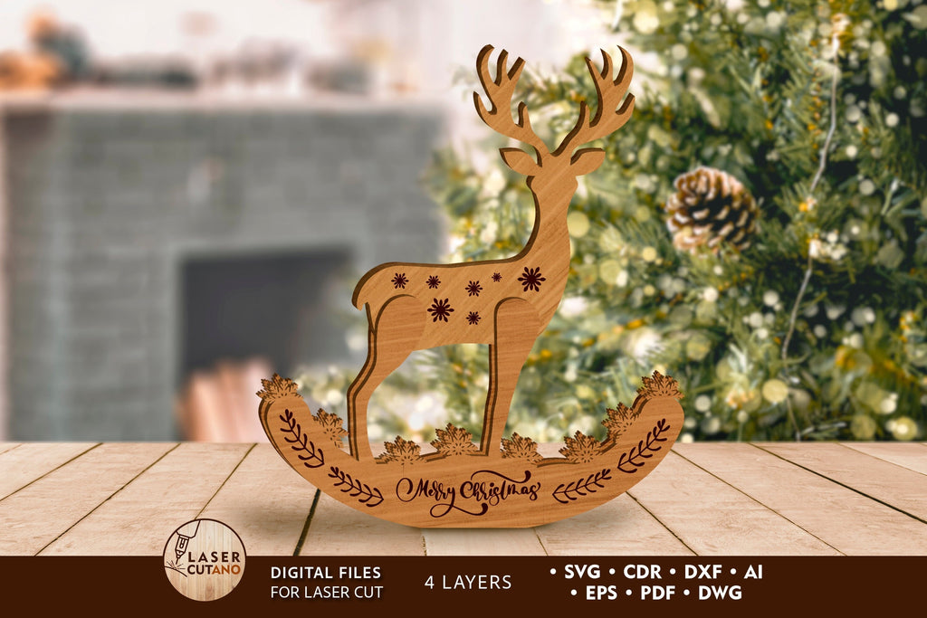 Deer Christmas Laser Cut Template, Home Decoration - So Fontsy