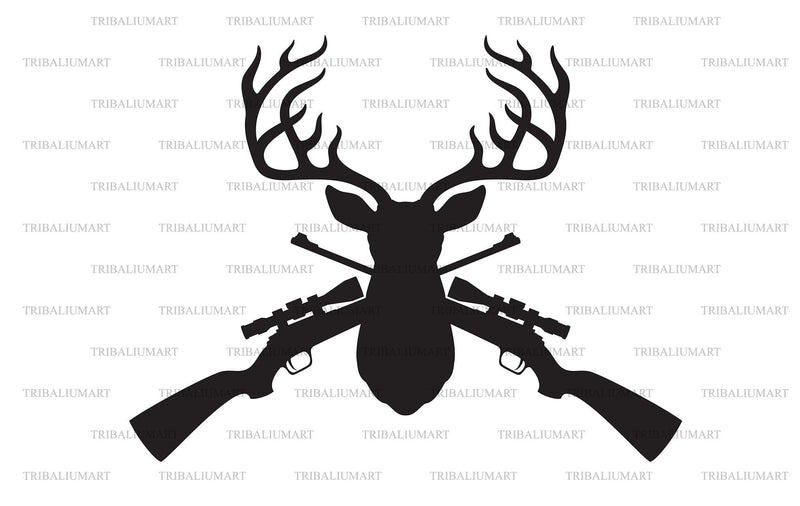 Deer Head And Crossed Hunting Rifles. Cut files for Cricut. Clip Art ...