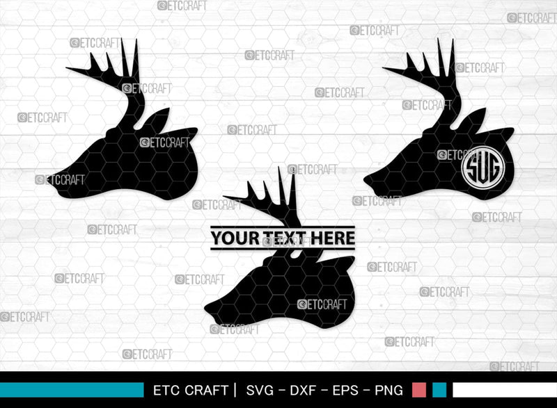 Deer Head Monogram, Deer Head Silhouette, Deer Head SVG, Deer Horns Svg ...