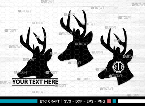Deer Head Monogram, Deer Head Silhouette, Deer Head SVG, Deer Horns Svg ...