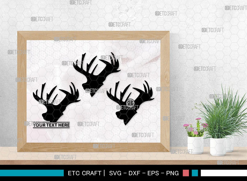 Deer Head Monogram, Deer Head Silhouette, Deer Head SVG, Deer Horns Svg ...