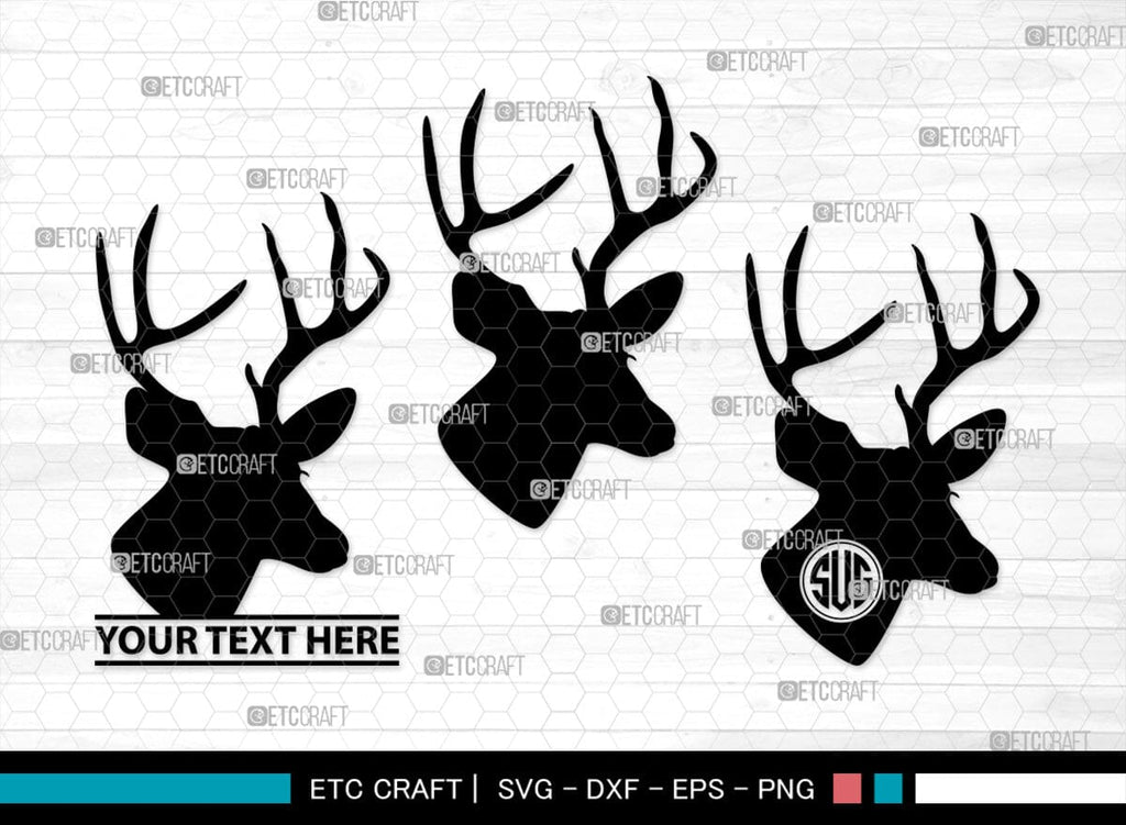 Deer Head Monogram, Deer Head Silhouette, Deer Head SVG, Deer Horns Svg ...