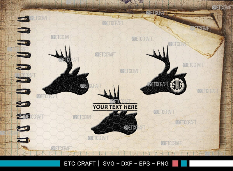 Deer Head Monogram, Deer Head Silhouette, Deer Head SVG, Deer Horns Svg ...