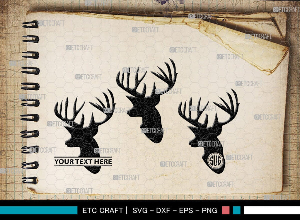 Deer Head Monogram, Deer Head Silhouette, Deer Head SVG, Deer Horns Svg ...