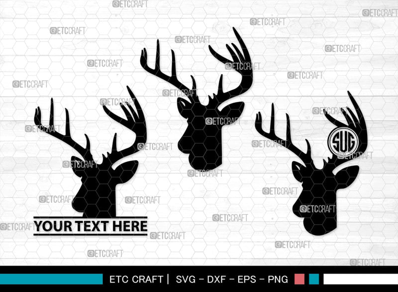 Deer Head Monogram, Deer Head Silhouette, Deer Head SVG, Deer Horns Svg ...
