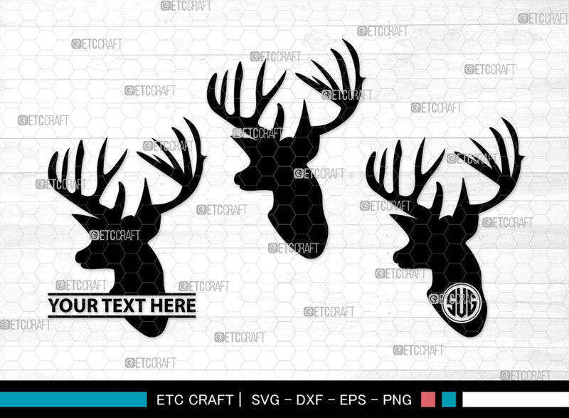 Deer Head Monogram, Deer Head Silhouette, Deer Head SVG, Deer Horns Svg ...