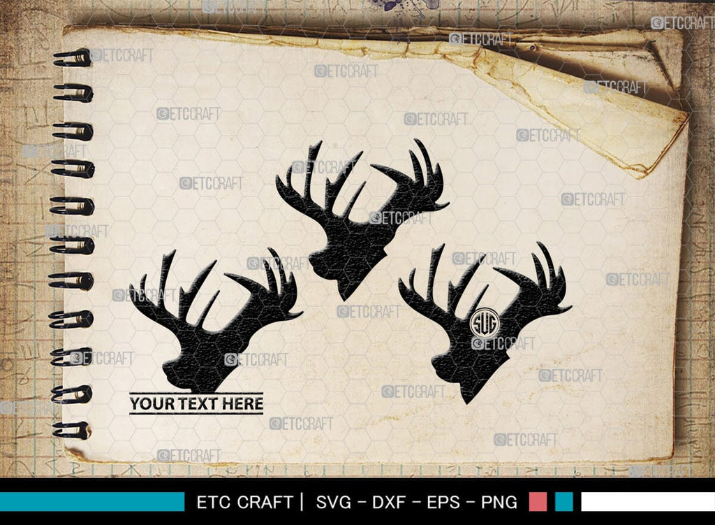 Deer Head Monogram, Deer Head Silhouette, Deer Head SVG, Deer Horns Svg ...