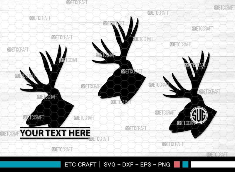 Deer Head Monogram, Deer Head Silhouette, Deer Head SVG, Deer Horns Svg ...