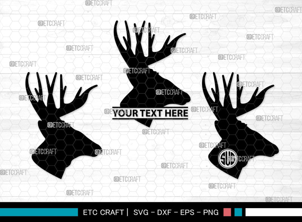 Deer Head Monogram, Deer Head Silhouette, Deer Head SVG, Deer Horns Svg ...