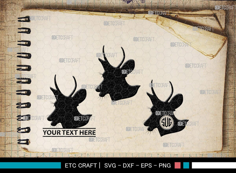 Deer Head Monogram, Deer Head Silhouette, Deer Head SVG, Deer Horns Svg ...