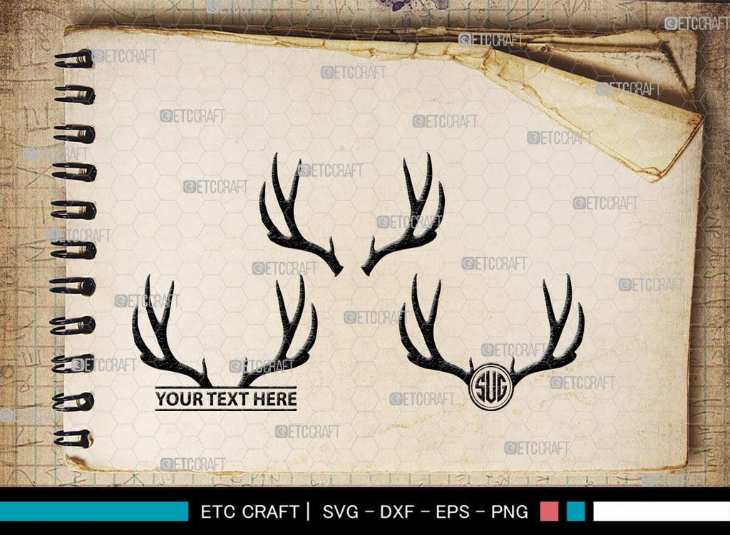 Deer Head Monogram, Deer Head Silhouette, Deer Head SVG, Deer Horns Svg ...
