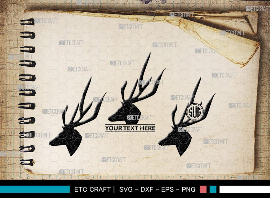 Deer Head Monogram, Deer Head Silhouette, Deer Head SVG, Deer Horns Svg ...