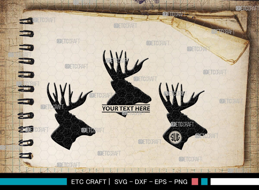 Deer Head Monogram, Deer Head Silhouette, Deer Head SVG, Deer Horns Svg ...