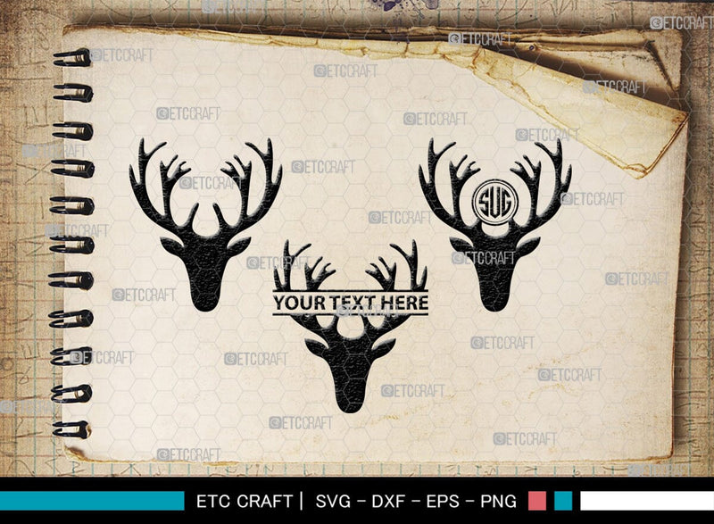 Deer Head Monogram, Deer Head Silhouette, Deer Head SVG, Deer Horns Svg ...