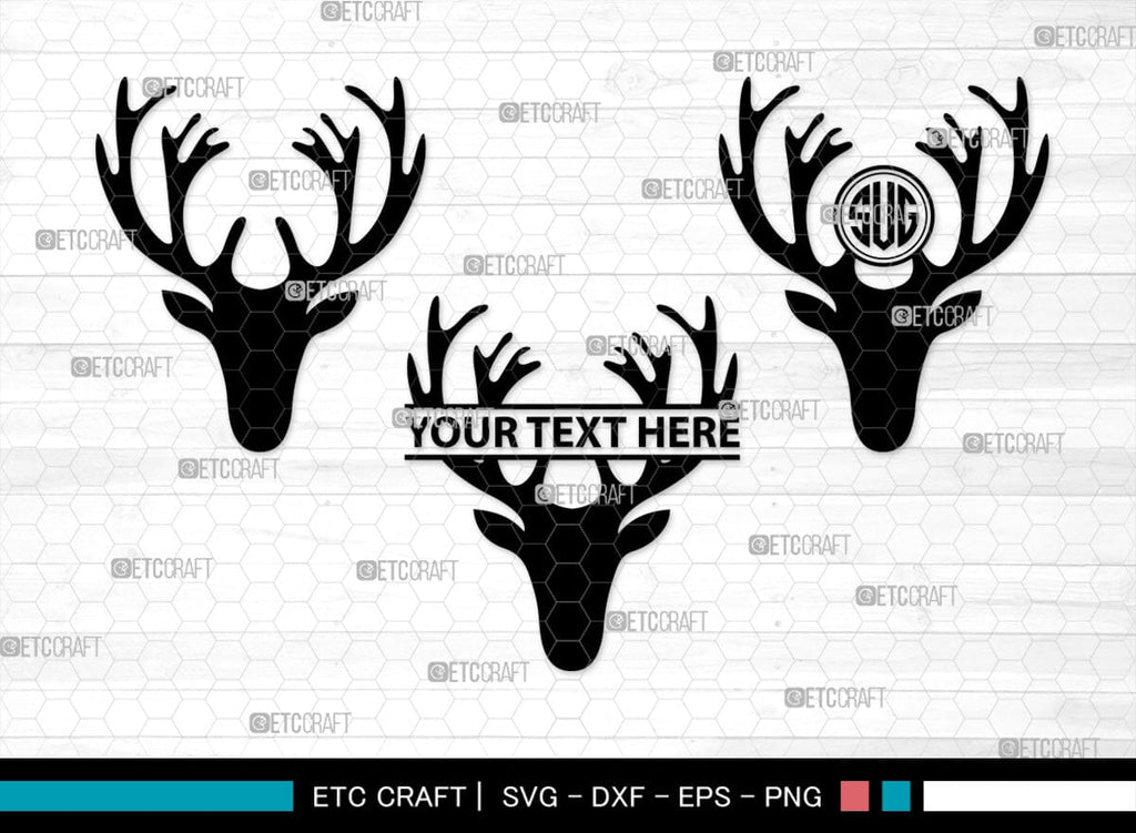 Deer Head Monogram, Deer Head Silhouette, Deer Head SVG, Deer Horns Svg ...