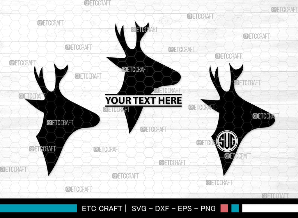 Deer Head Monogram, Deer Head Silhouette, Deer Head SVG, Deer Horns Svg ...