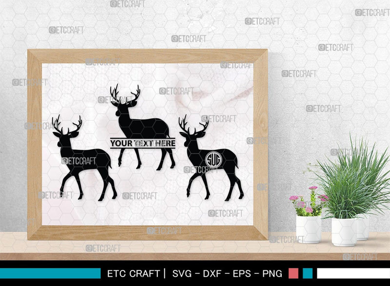 Deer Monogram, Deer Silhouette, Deer SVG, Gazelle Svg, Buck Svg, Hunting Svg, Deer Head Svg ...