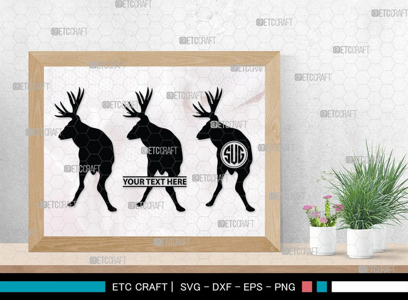 Deer Monogram, Deer Silhouette, Deer SVG, Gazelle Svg, Buck Svg, Hunting Svg, Deer Head Svg ...
