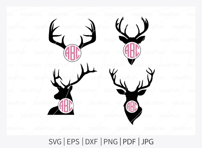 Deer monogram svg, Deer svg bundle, Antler Monogram SVG, Antler Decal, Deer head svg, Deer Buck ...