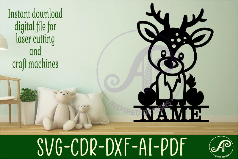 Deer Name sign SVG laser cut template digital - So Fontsy