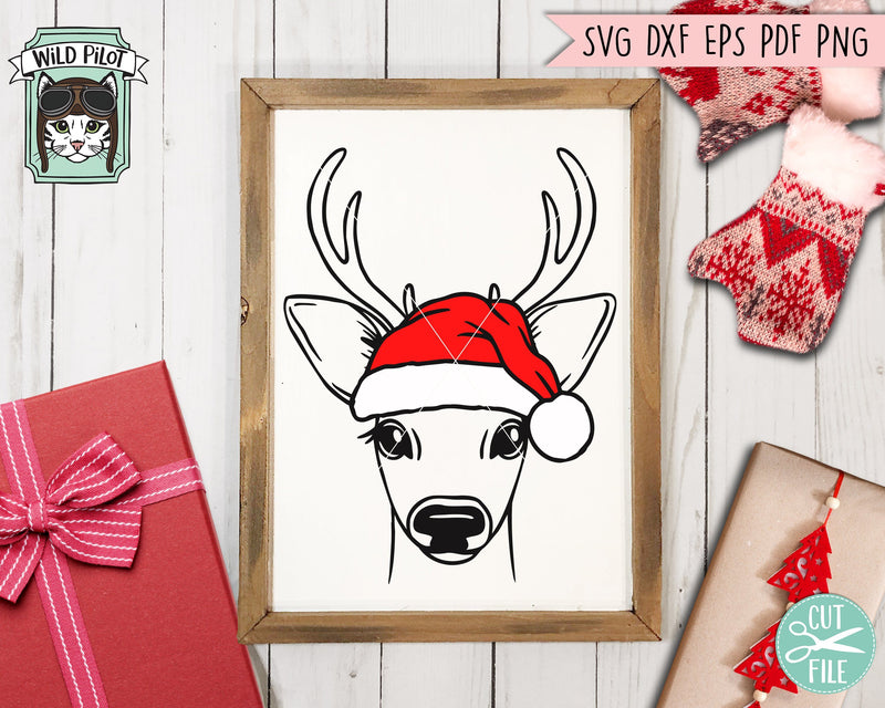 Christmas Deer Santa Hat With Antlers SVG Cut File - So Fontsy