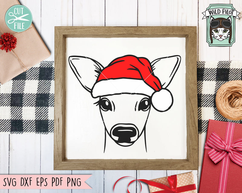 Christmas Deer Santa Hat SVG Cut File - So Fontsy