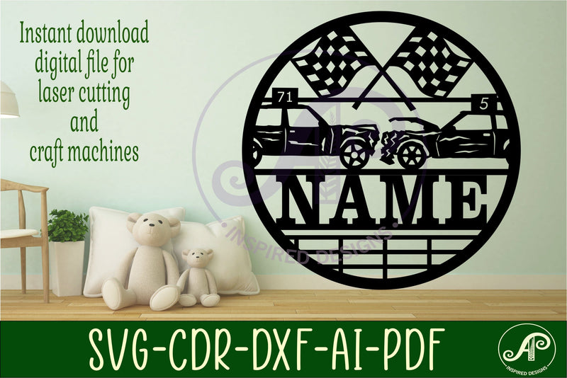 Demolition derby cars name sign svg laser cut template - So Fontsy